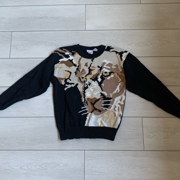 Vintage | Sweaters | Vintage Tiger Face Sweater S | Poshmark